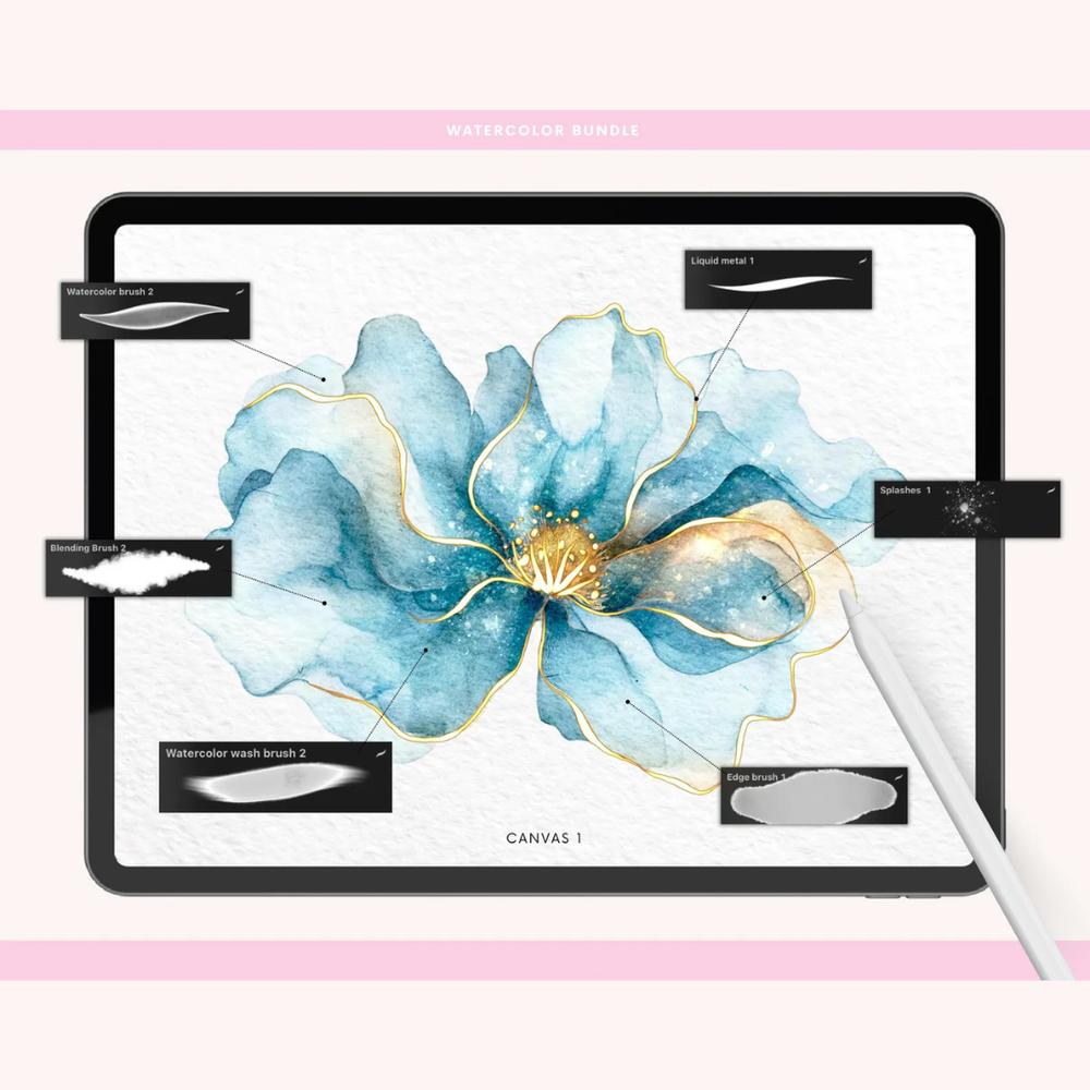 Realistic Watercolor Procreate Brushes, Watercolor bundle, Texture Bru